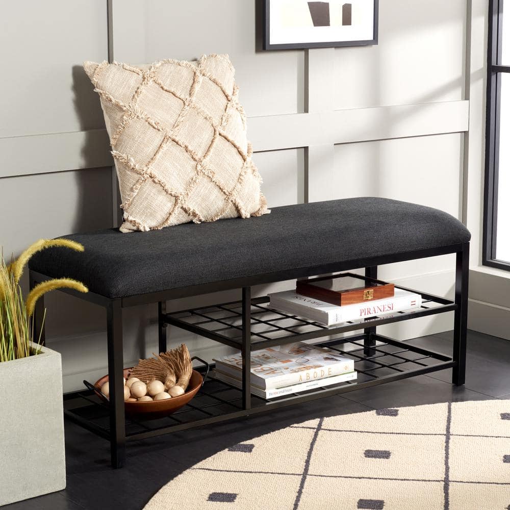 SAFAVIEH Milligan Black Entryway Bench With Cushion 42.01 in. BCH5003A ...