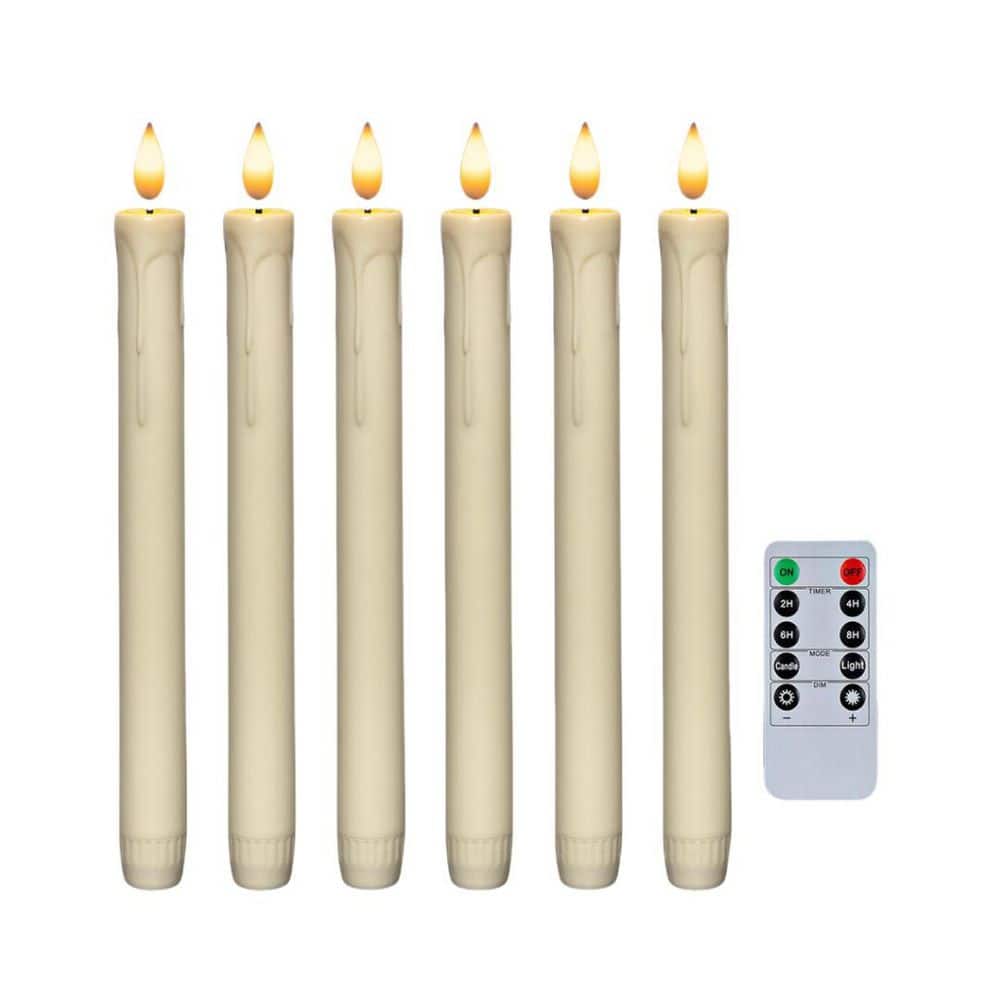 Ivory Plastic LED Taper Candles-Flameless Flickering Remote Timer ...