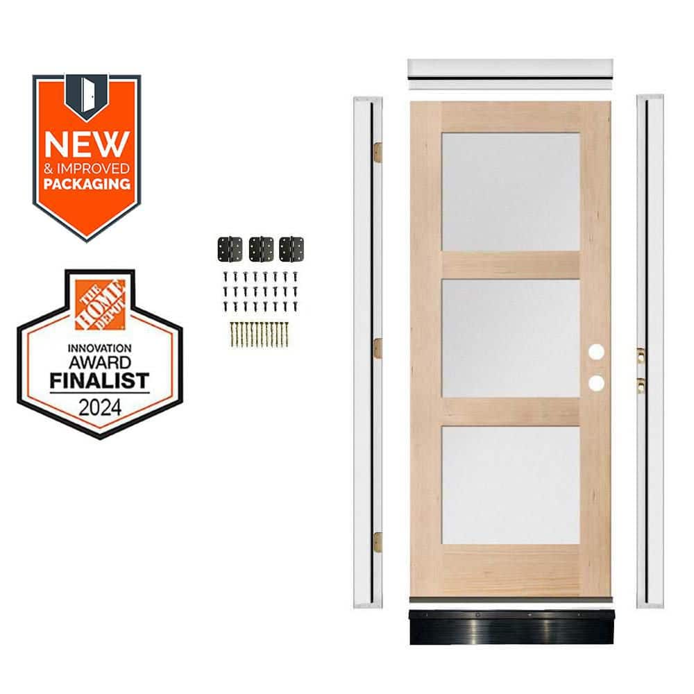 Krosswood Doors 36in.x80in. Modern LH 3-Lite Frosted Glass Unfinished ...