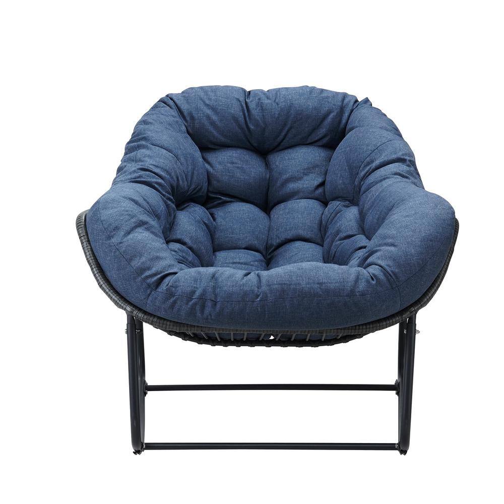 Runesay 43.7 in. W Black Metal Outdoor Rocking Chair with Navy Blue ...