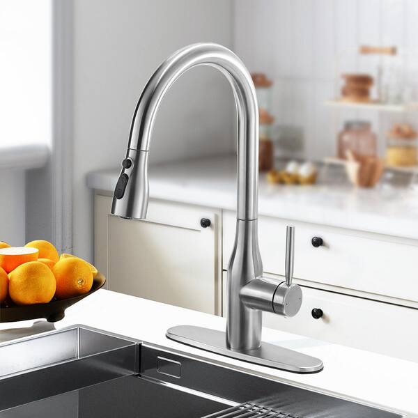 Fun Orange Single Handle Pull-Down Kitchen Faucet with Deck Plate XB ...
