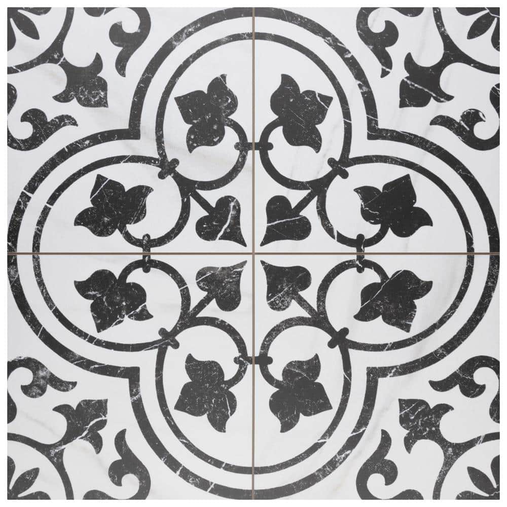 Merola Tile Merzoni Ornate Marquina 17-7/8 in. x 17-7/8 in. Porcelain ...