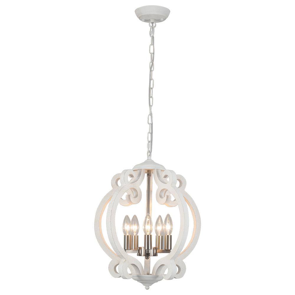 LWYTJO 5-Light Nickel & White Farmhouse Dimmable Global Lantern ...