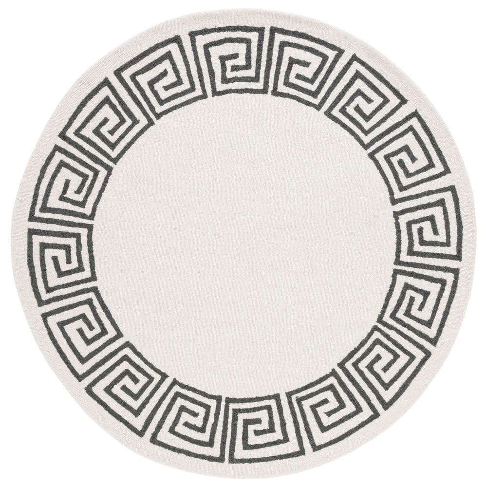 SAFAVIEH Metro 6 ft. x 6 ft. Ivory/Gray Maze Border Round Area Rug ...