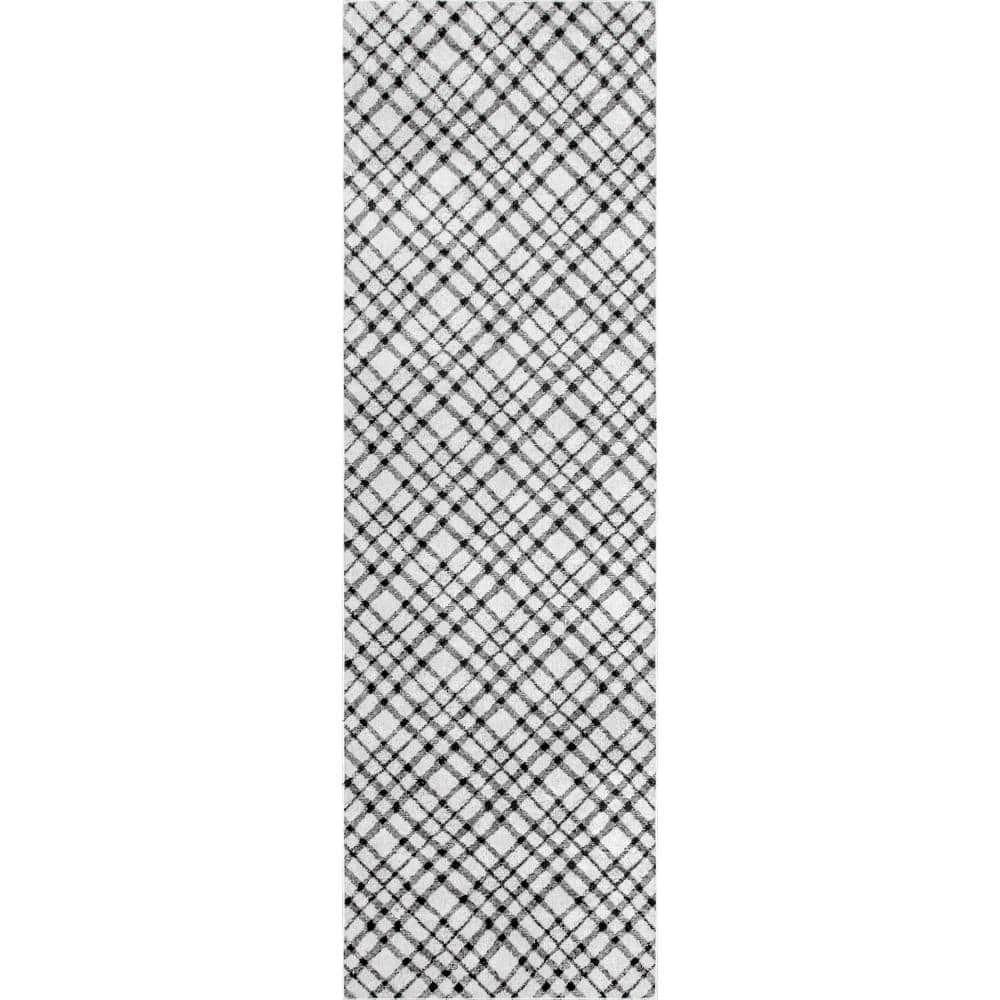 nuLOOM Linda Machine Washable Gray 2 ft. x 8 ft. Plaid Runner Rug ...
