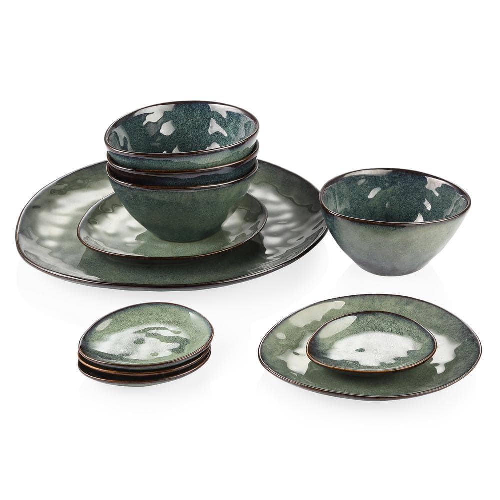 MALACASA Starry 11-Pieces Green Dinnerware Set Porcelain with 1-Dinner ...