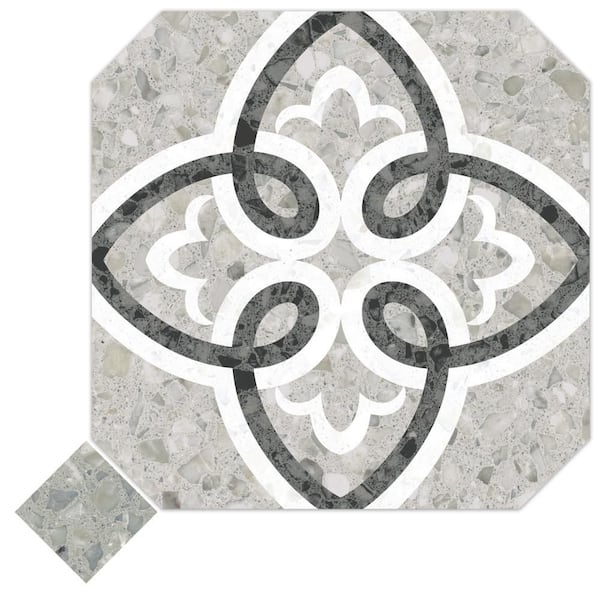 Merola Tile Riviera Octagon Garde Gris with Taco Verde 8 in. x 8 in ...