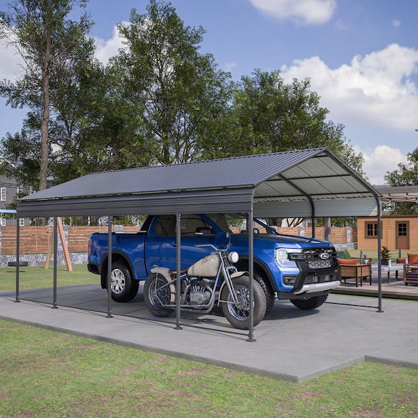 12 ft. W x 20 ft. D Metal Black Roof Carport, Heavy Duty Outdoor ...