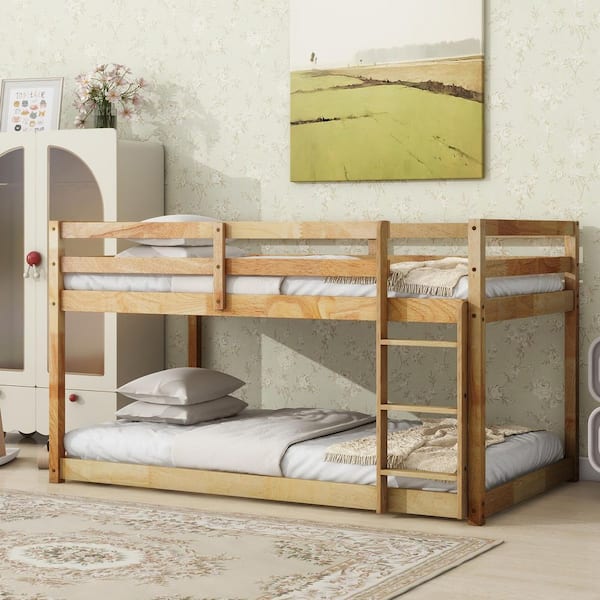 Tatahance Natural Twin Size Wood Loft Bed with Bed Rails and Ladder ...