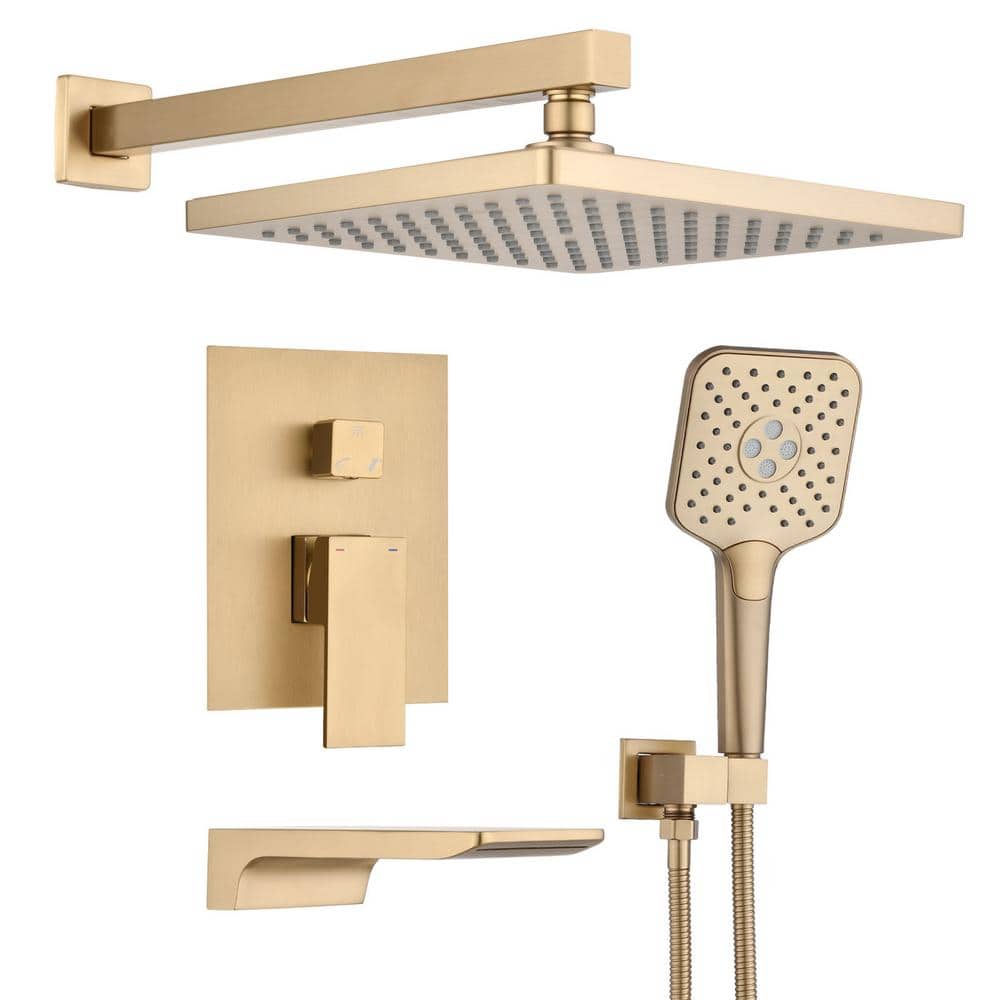 PROOX Single Handle 3 -Spray Tub and Shower Faucet 1.8 GPM with Waterfall Bathtub Spout in ...