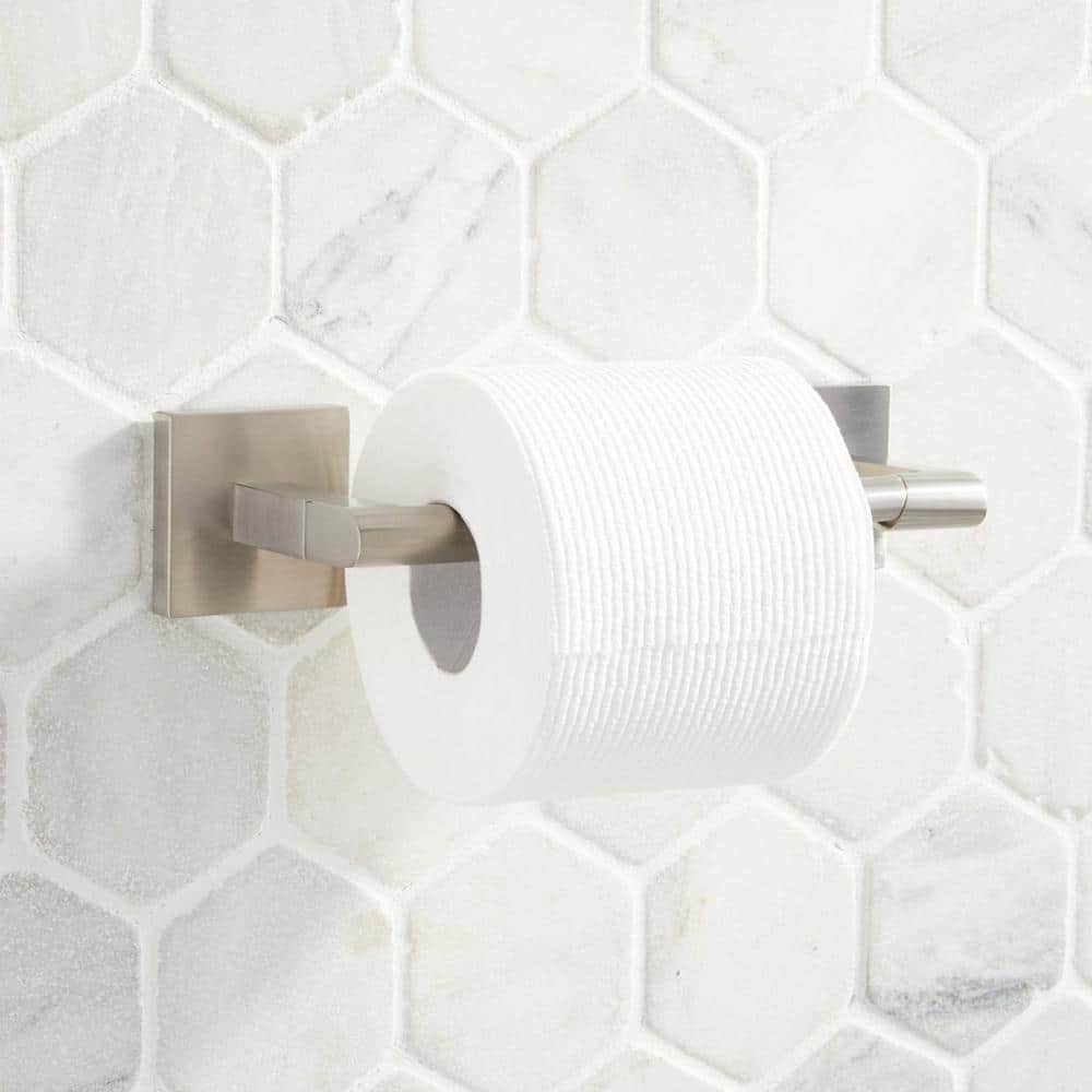 SIGNATURE HARDWARE Hibiscus Wall Mounted Toilet Paper Holder in Brushed ...