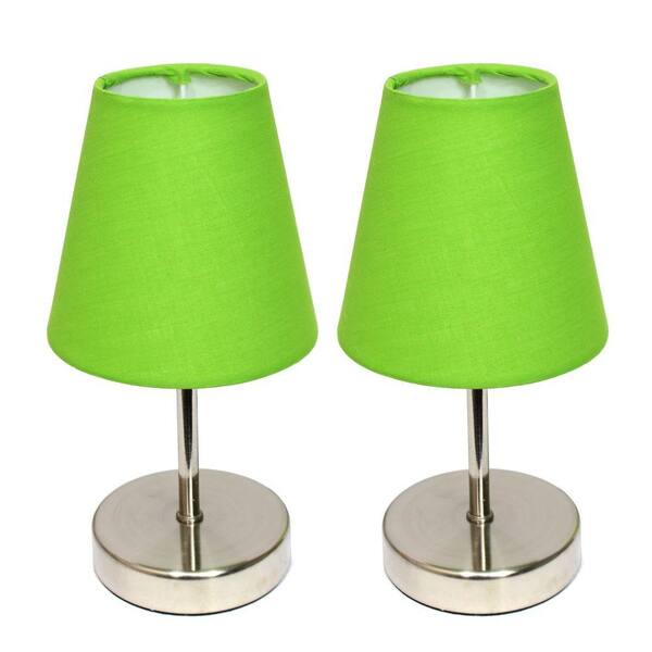 Simple Designs 10 in. Sand Nickel Mini Basic Table Lamp with Green ...