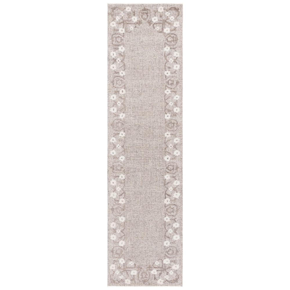 SAFAVIEH Ebony 2 ft. x 9 ft. Gray/Ivory Solid Floral Border Runner Rug ...