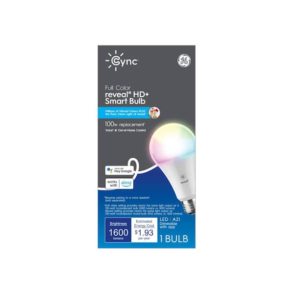 Cync Reveal 100-Watt EQ A21 Full Color Smart LED Light Bulb, 2700 K (1 ...