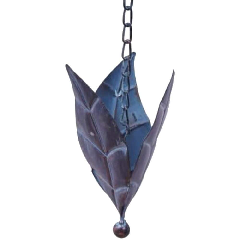Phewnyzo Decorative 8.5 ft. Iron Rain Chain with 12 Leaf Rain Collector ...