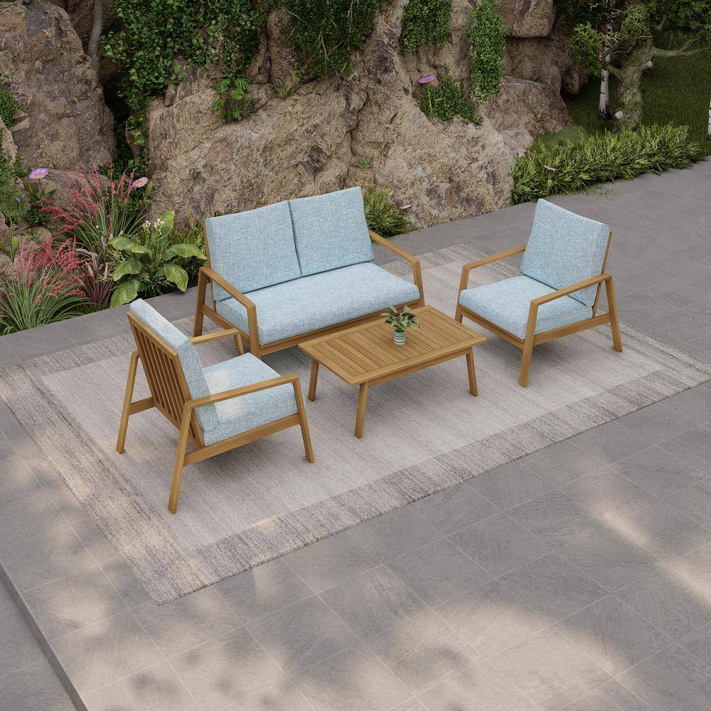 Buy Saman FSC Wood 4-Piece Patio Set with Grey Cushions Online at ...