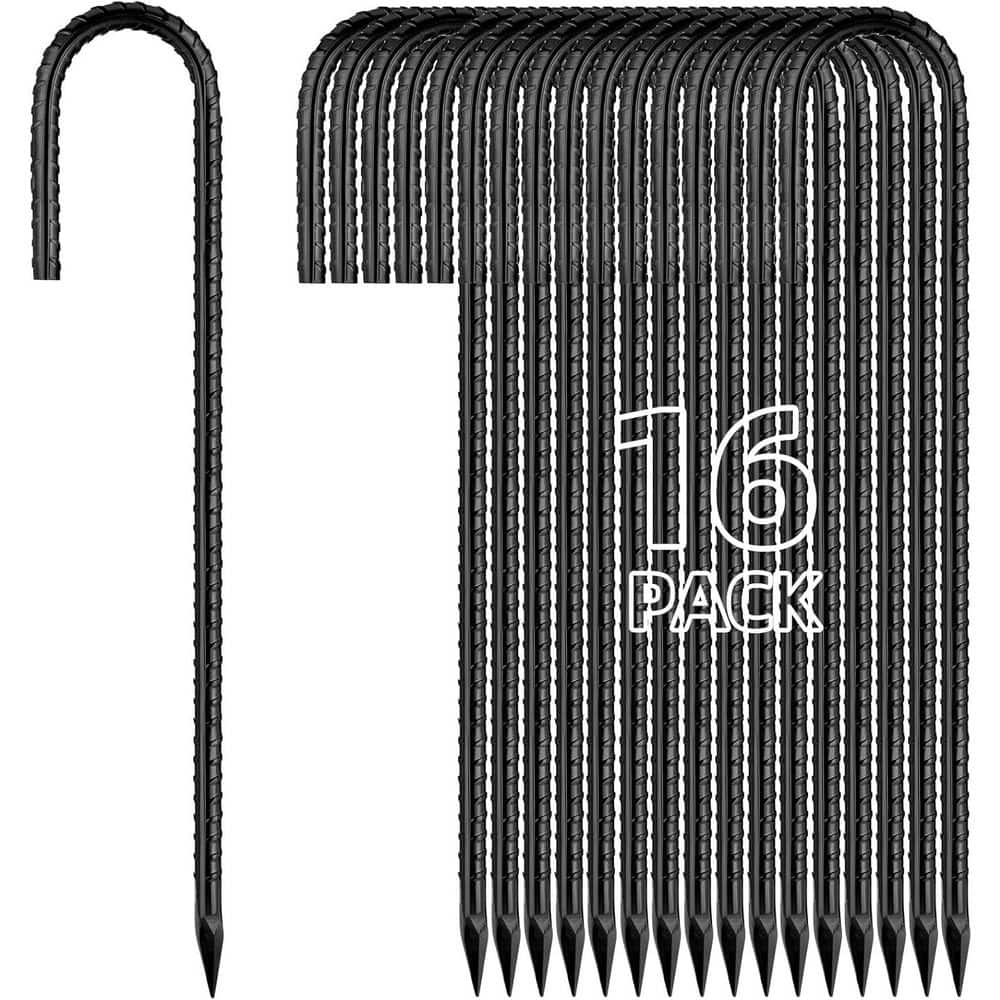 12 in. Black Galvanized Steel Heavy Duty J Hook Ground Stake for Fence ...