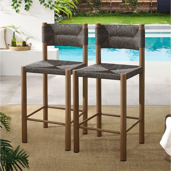 MODWAY Parkland Stackable Aluminum Outdoor Bar Stool (Set of 2) with ...
