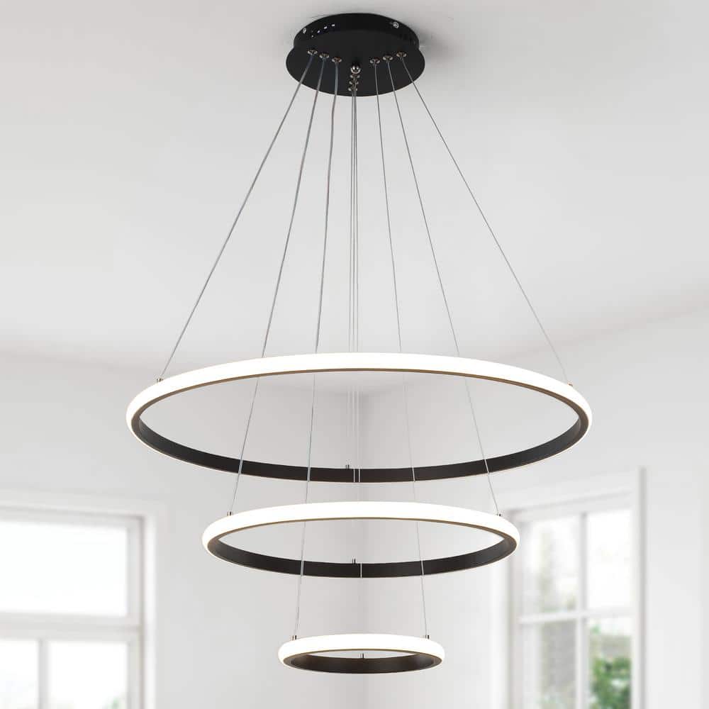 ZJVAIVE 60-Watt Black 3 Ring LED Hanging Pendant Light Fixture Dimmable ...