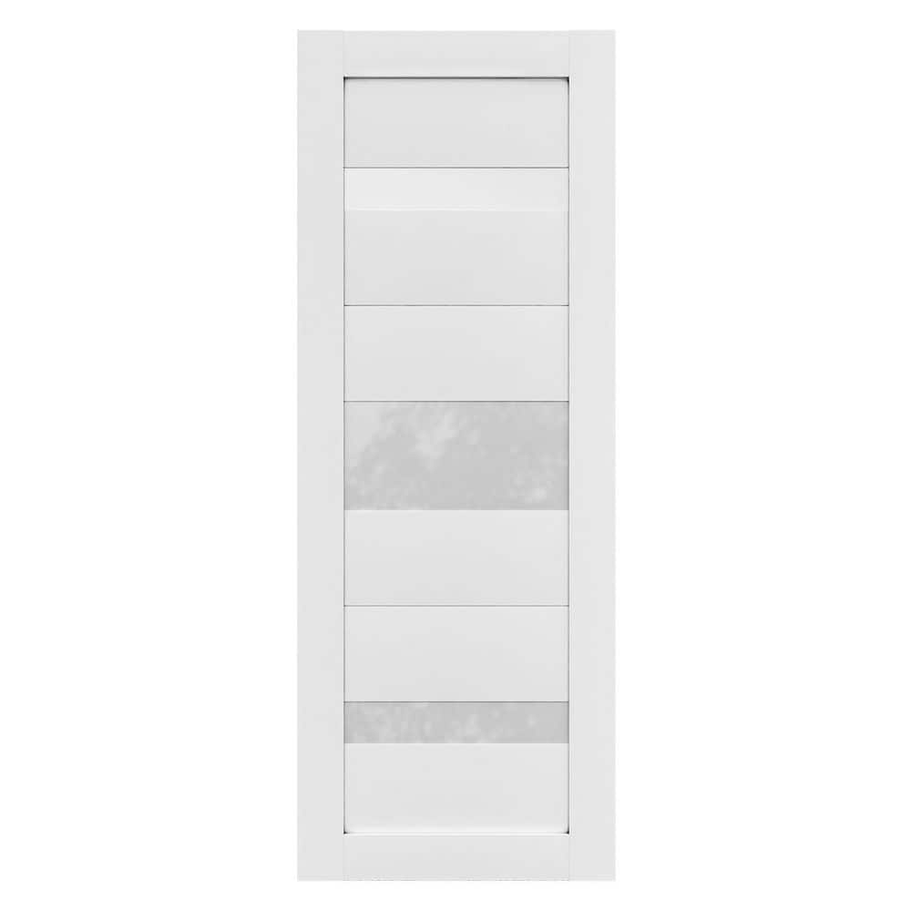 VILLAR HOME DESIGNS 32 in. x 92 in. 6 Panel Solid Wood 3-Lite Frosted ...