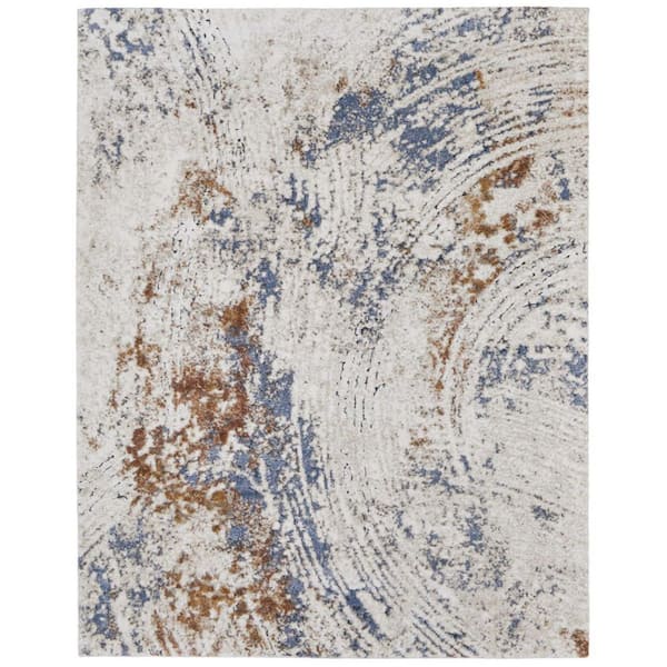 HomeRoots 5 ft. x 8 ft. Ivory, Blue, Brown Abstract Area Rug 2000567218 ...