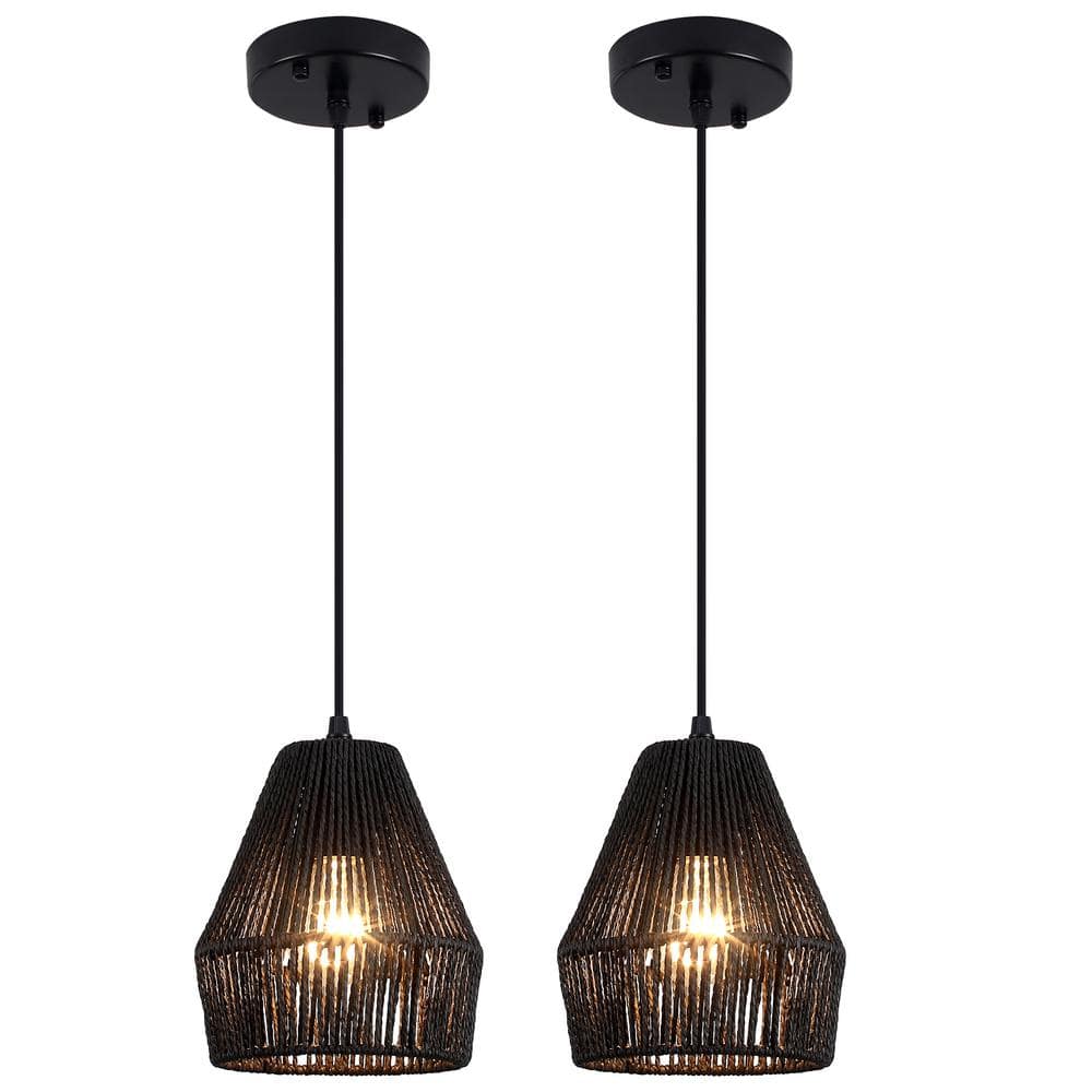 ZJVAIVE 2-Light Black Metal Hanging Pendant Light Chandelier with Paper ...