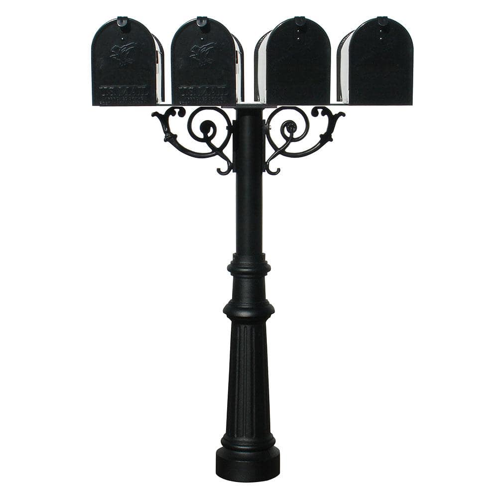 QualArc Hanford Quad Black Post Mounted System Non-Locking Mailbox with ...