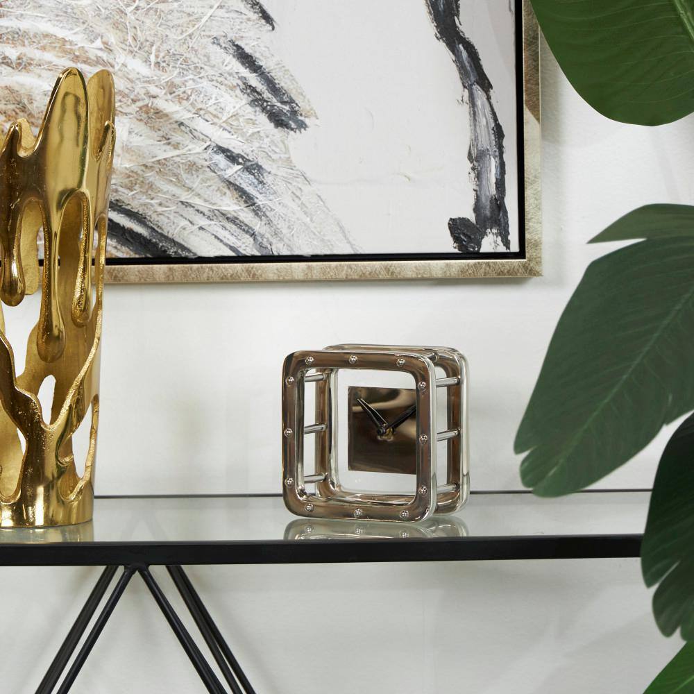 Litton Lane 6 in. x 6 in. Silver Aluminum Geometric Dimensional Open ...