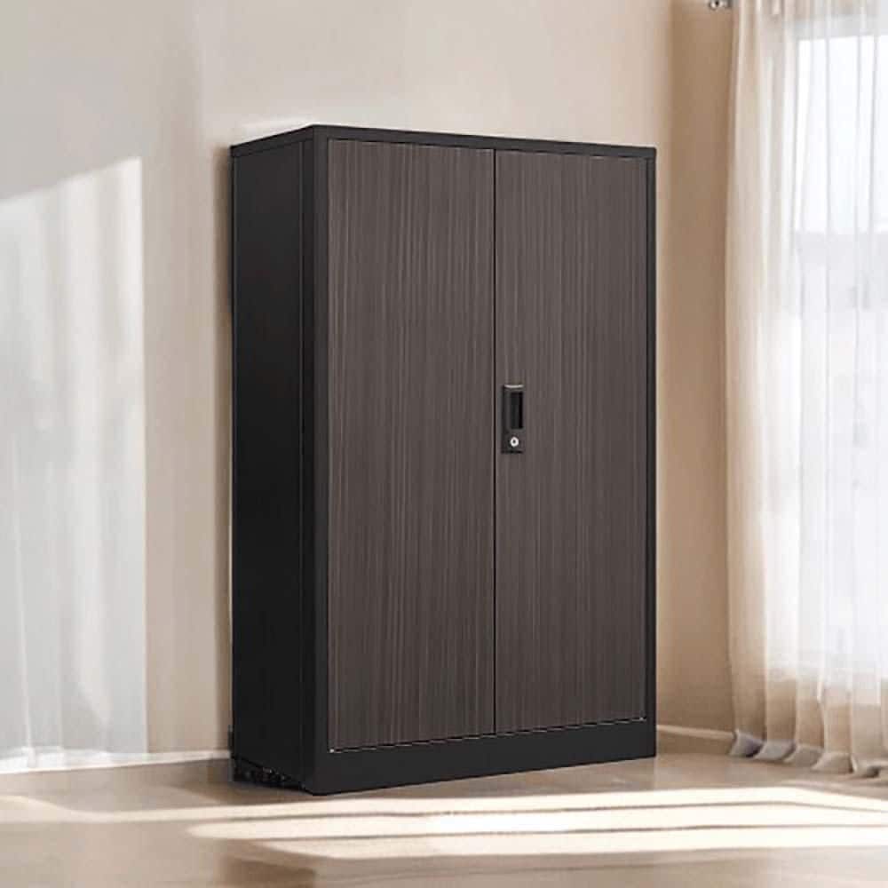 Brown&Black 42 in. H Metal Storage Cabinet Folding Locking File Cabinet ...