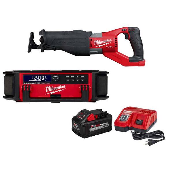 Milwaukee M18 FUEL 18V Lithium Ion Brushless Cordless Super Sawzall Orbital Reciprocating Saw W PACKOUT Radio and 8Ah Starter Kit 2722 20 2950 20 48 59 1880 The Home Depot