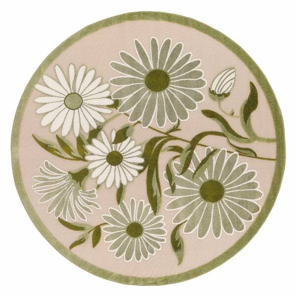 Nourison Aloha Ivory Green 8 ft. Round Botanical Contemporary Indoor ...