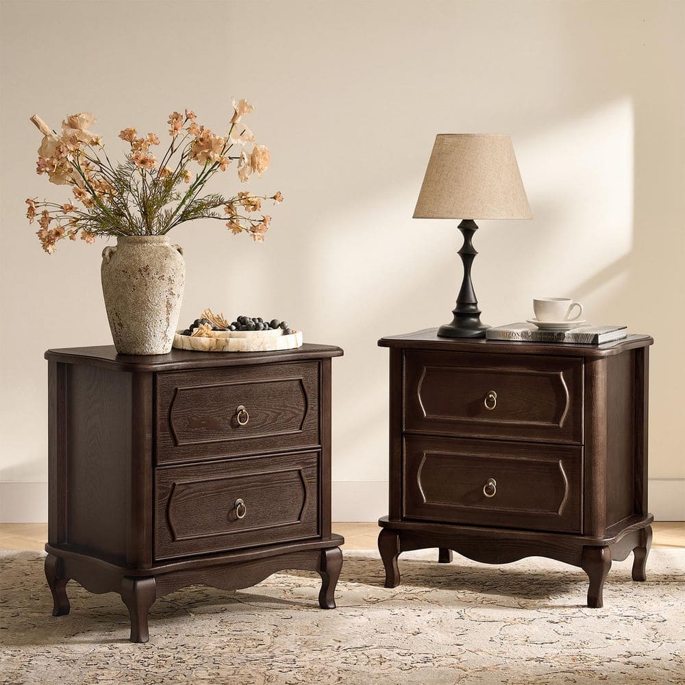 JAYDEN CREATION Eve Walnut Traditional 2-Drawer 24 in. W Nightstand ...