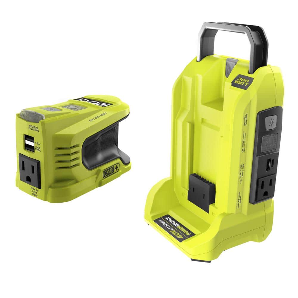 RYOBI 40V 300-Watt & 18V ONE+ 150-Watt Portable Battery Inverter Power ...
