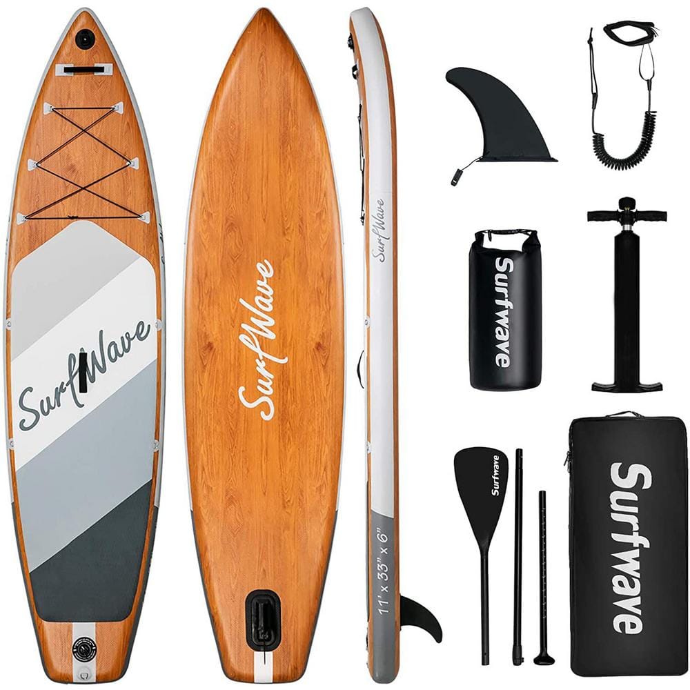 Wildaven 11 ft. Wooden Inflatable Paddle Board, Stand Up SUP Board ...
