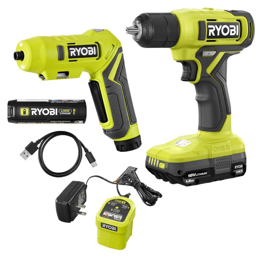 RYOBI ONE+ 18V Cordless 3/8 in. Drill/Driver Kit with 1.5 Ah Battery, Charger, and USB Lithium ...