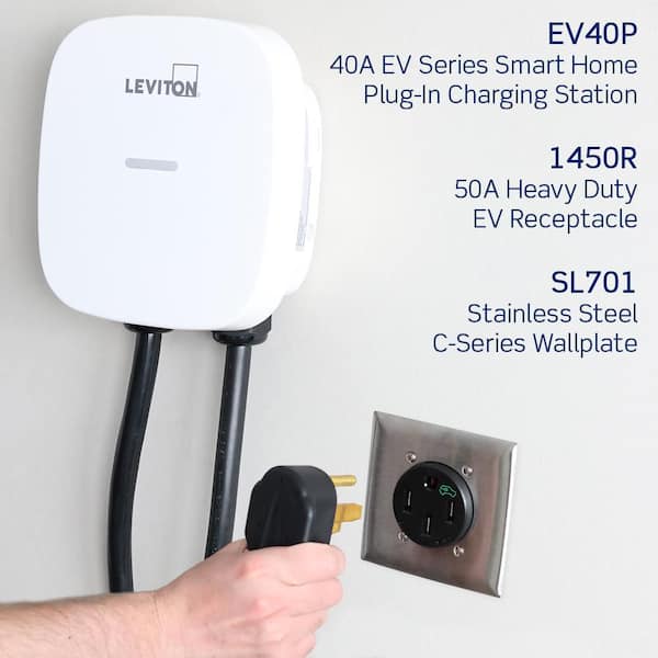 Leviton 50 Amp 125/250 Volt EV Power Outlet/Receptacle, NEMA 14-50R ...