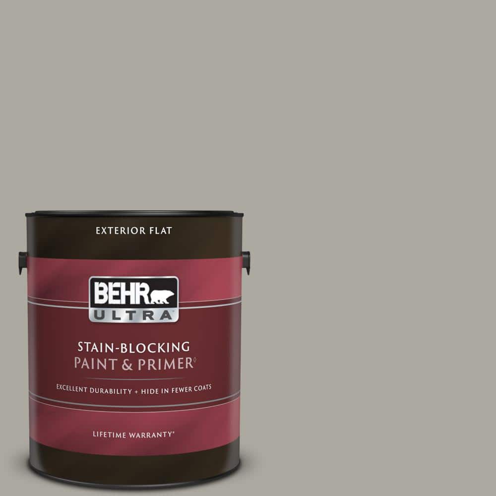 BEHR ULTRA 1 gal. #N360-3 Still Gray Flat Exterior Paint & Primer ...