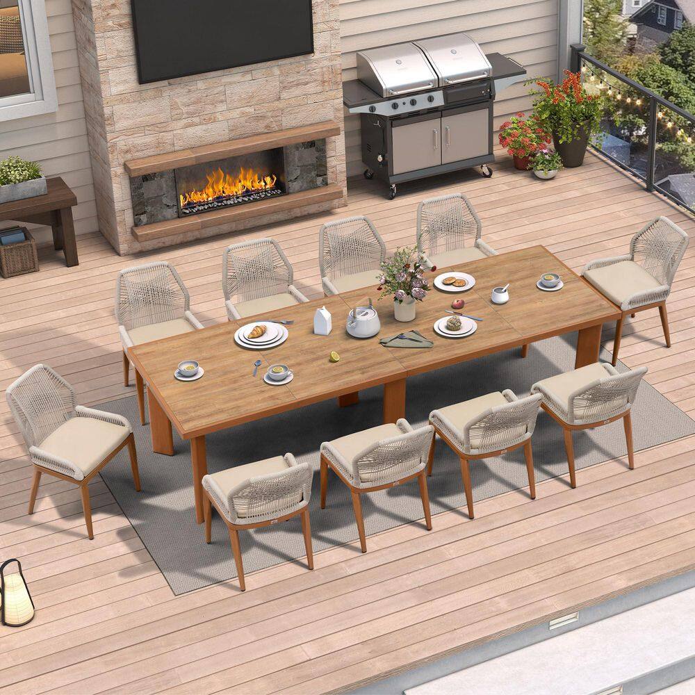 PURPLE LEAF 11-Piece Aluminum Outdoor Dining Set Teak Patio Furniture ...