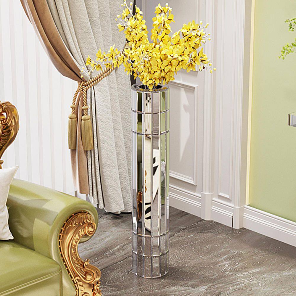 Modern Luxury Silver Octagonal Large Floor Mirror Vase MDF and Glass ...