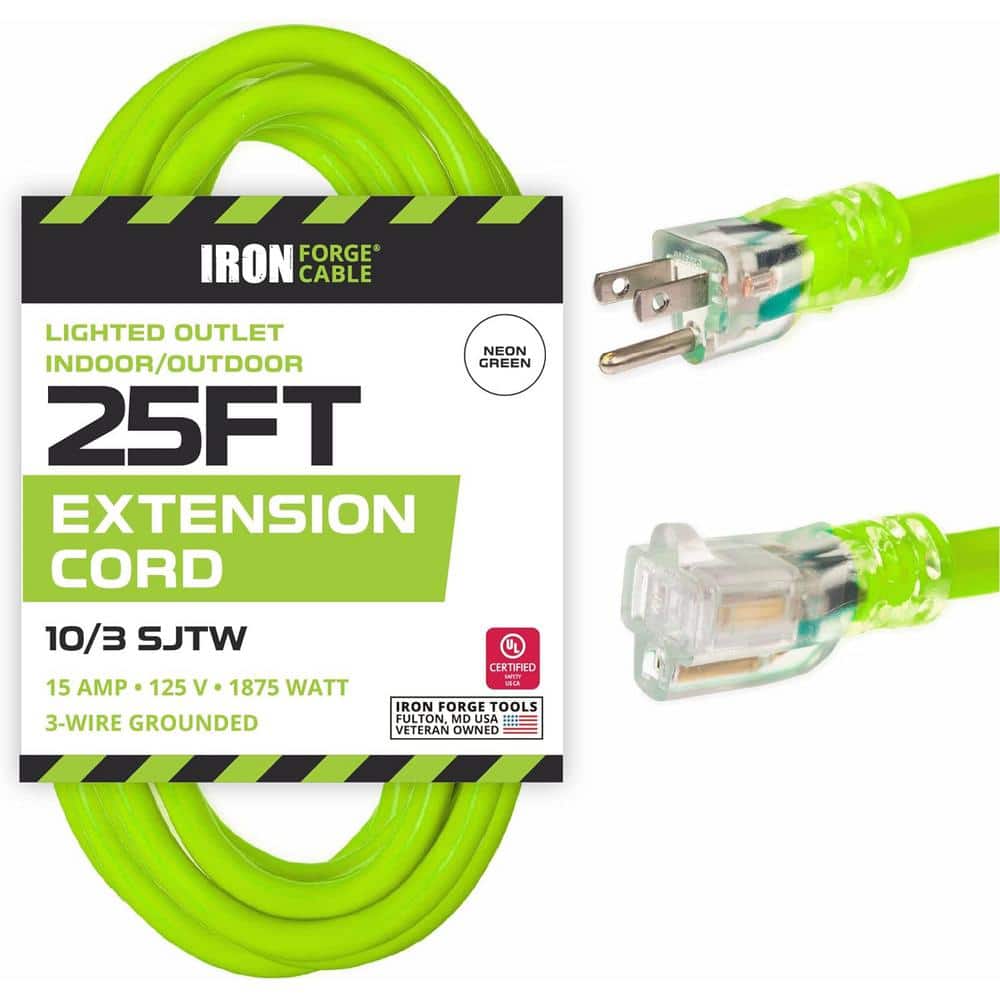 Etokfoks 25 ft. 10 Gauge 10/3 Outdoor Braided Extension Cord, with Tri ...