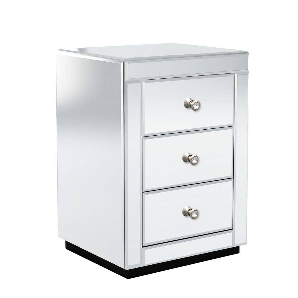 ZIRUWU Modern Mirrored Nightstand with 3-Storage Drawers Silver for ...