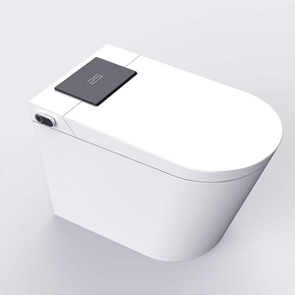 HOPROME 1.32 GPF Elongated Smart Bidet Toilet in White with Heated Seat, Foot Sensor, Auto Open ...
