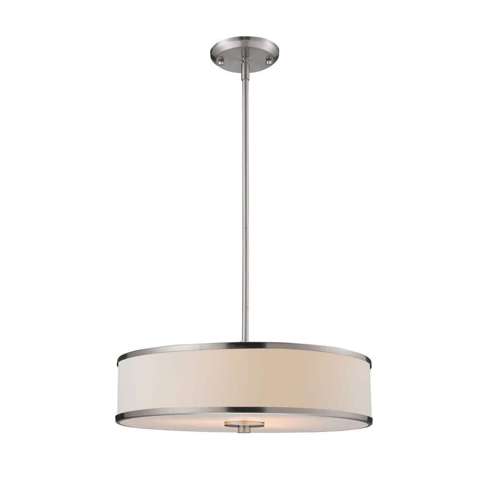 Cameo 3-Light Brushed Nickel Shaded Pendant Light with White Linen ...