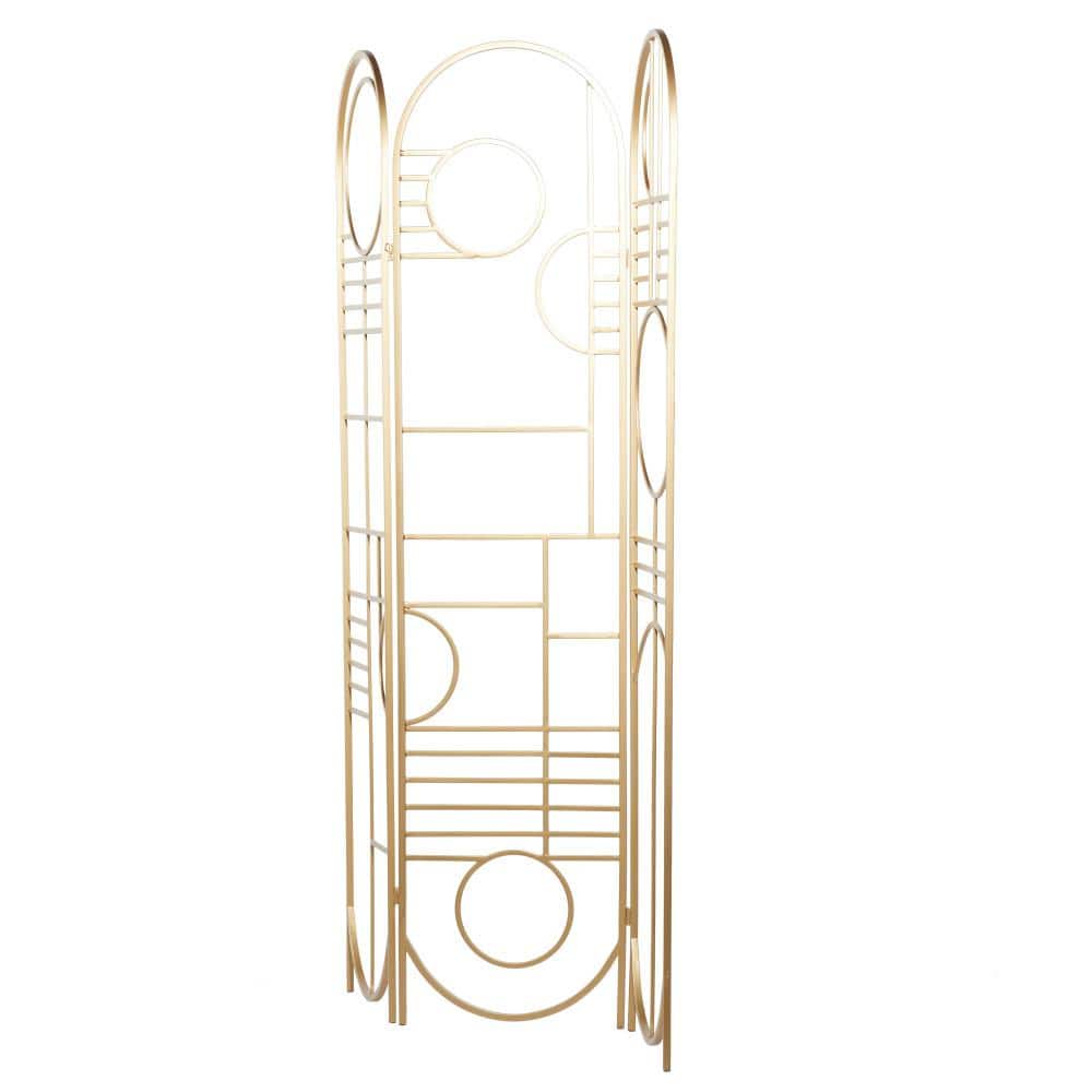 Litton Lane 6 ft. Gold 3 Panel Geometric Hinged Foldable Arched ...