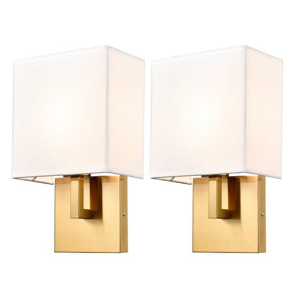 CLAXY 11.14 in. 2-Light Brass, White Modern Wall Sconce with Standard ...