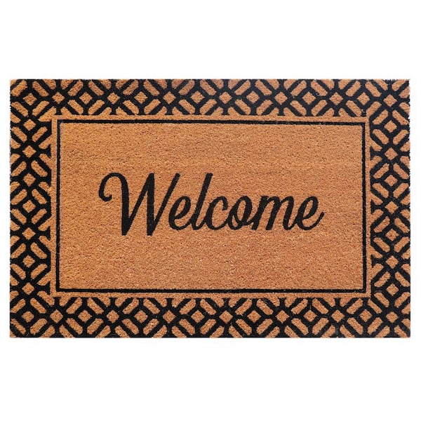 StyleWell Welcome Printed Border Black 24 in. x 36 in. Coir Non-Slip ...