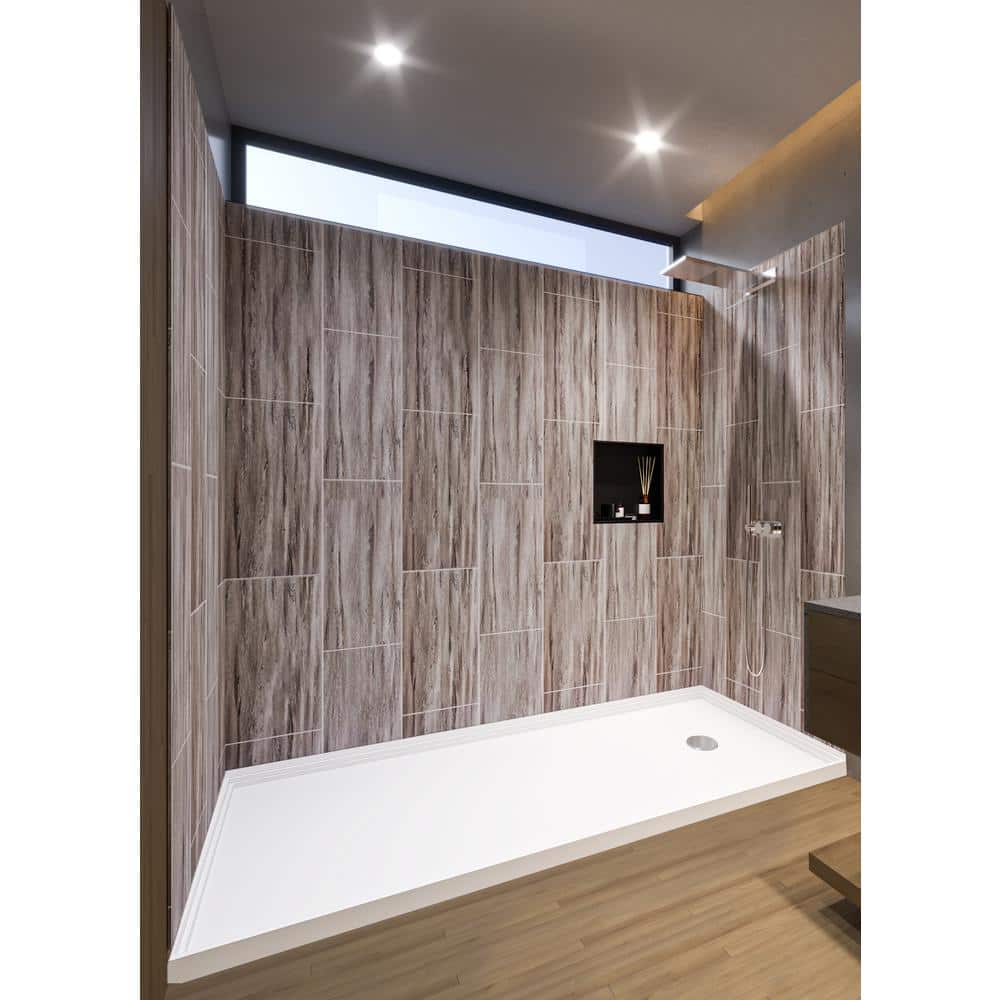 NuVo Driftwood 60-in x 34-in x 83-in 7 Pieces Alcove Shower Kit With ...