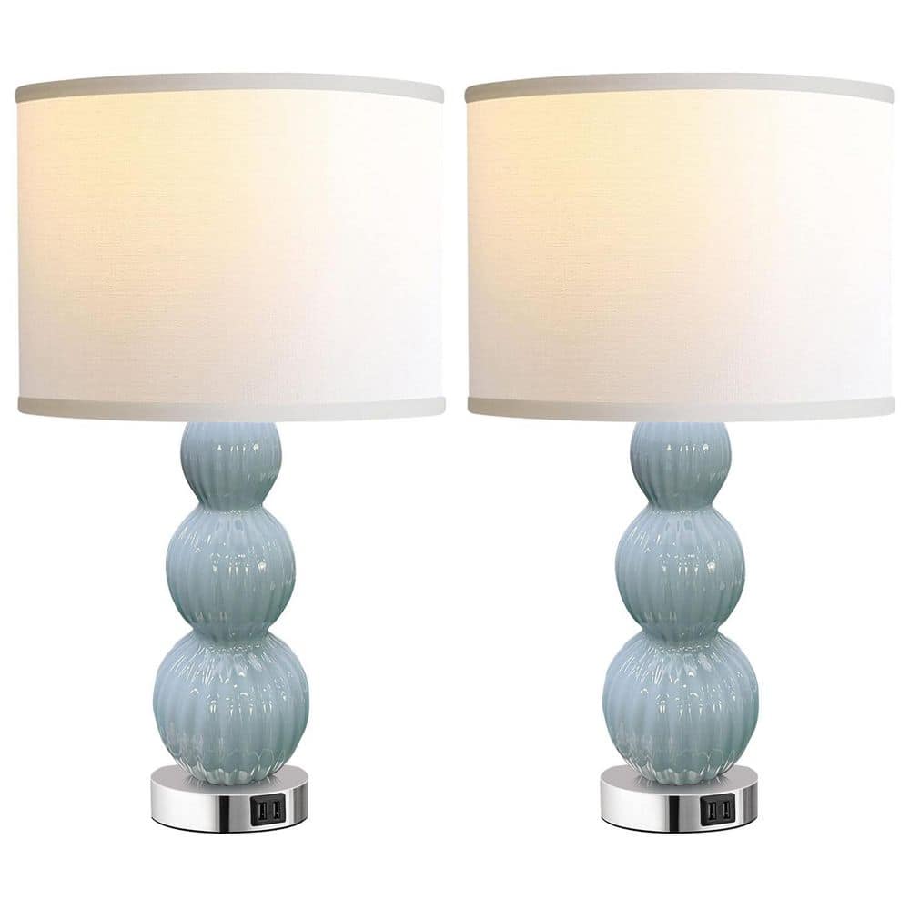 Rottogoon 26.5 in. Modern Blue Bedside Lamp with 3-Way Dimmable Touch ...