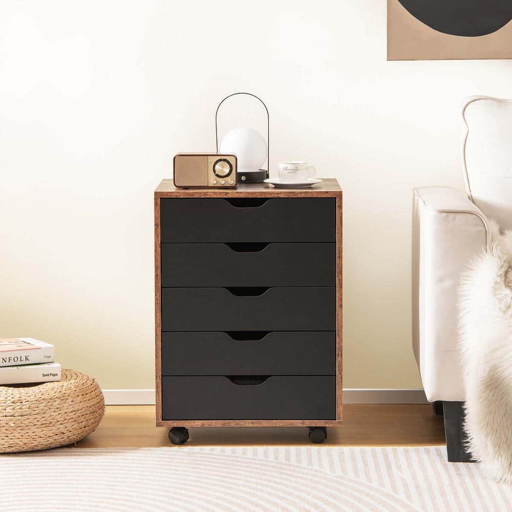 Costway Rustic Brown 5 Drawer 19 in. Chest of Drawers Storage Dresser ...