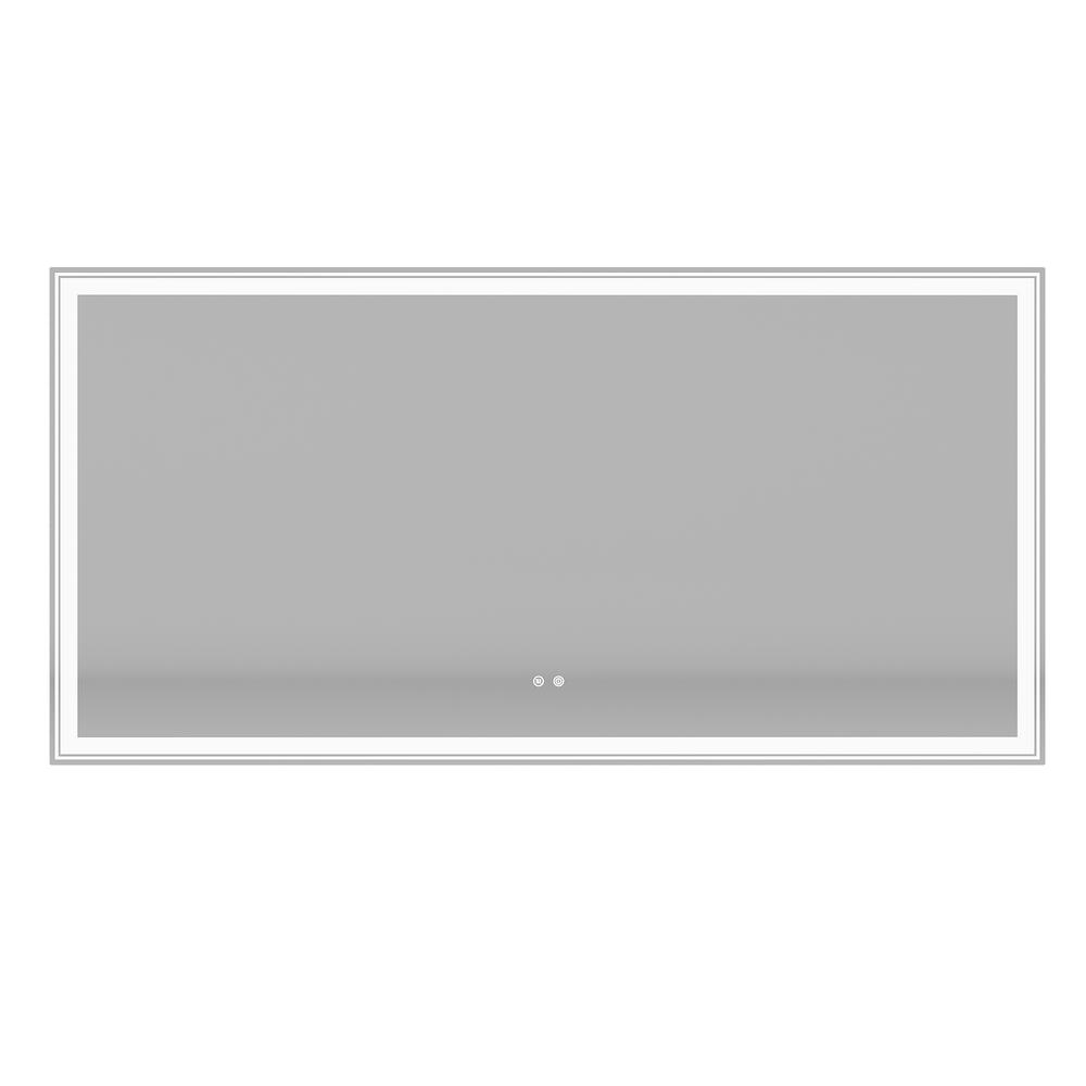 72 in. W x 36 in. H LED-Lit Rectangle Frameless White Mirror Wall ...